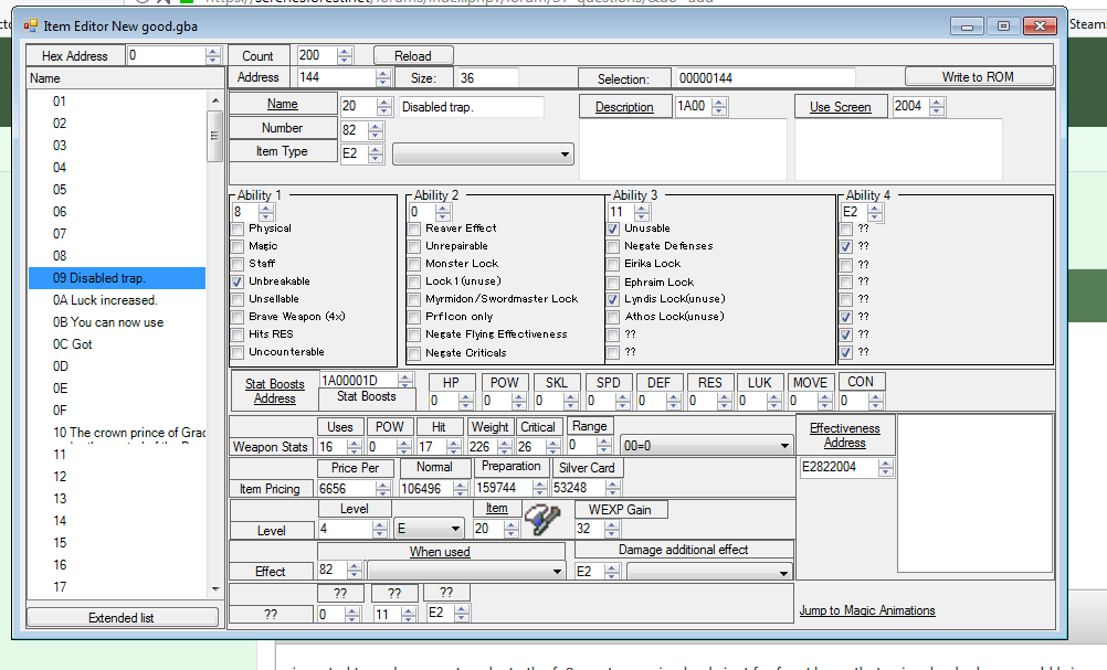 [solved]FEBuilder. FE8 Master Version. Help with item list - Questions - Serenes Forest Forums