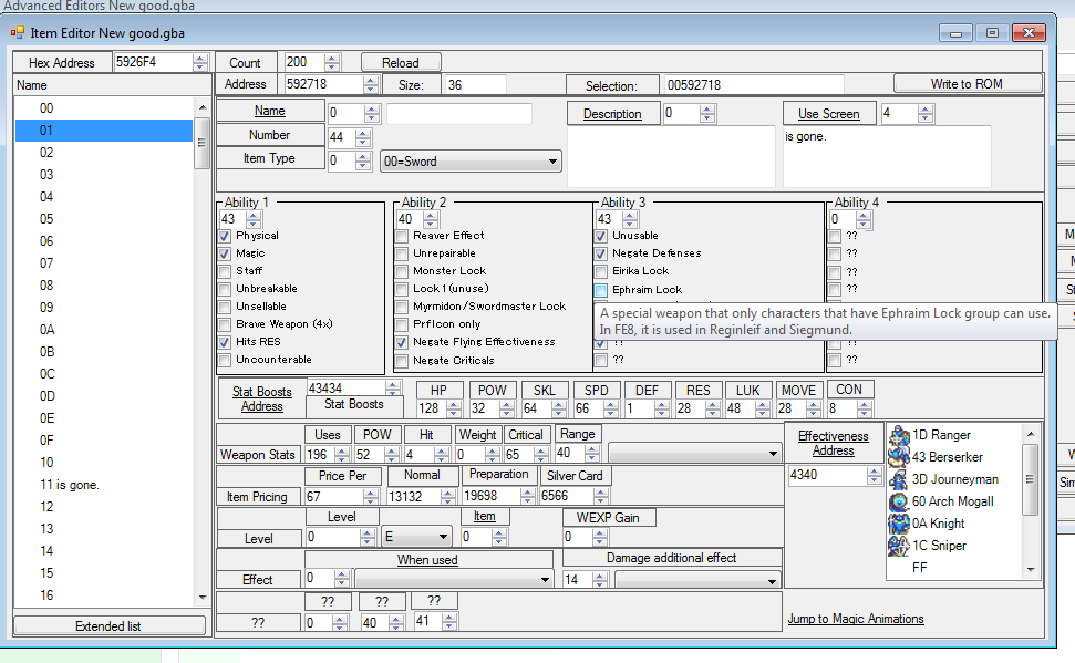 [solved]FEBuilder. FE8 Master Version. Help with item list - Questions - Serenes Forest Forums